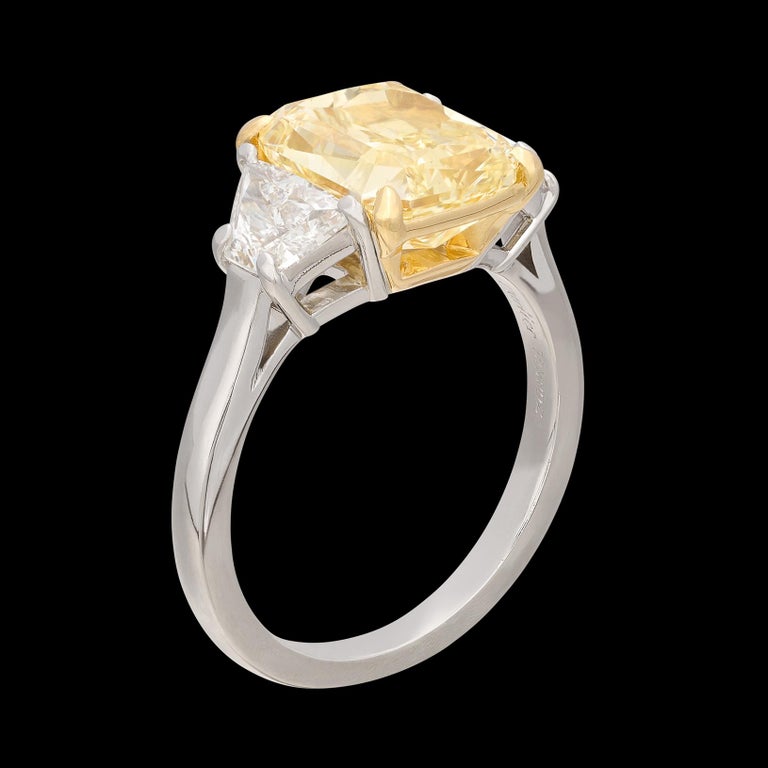 Cartier Stamped 4.30ct Fancy Yellow Diamond Engagement Ring For Sale at ...