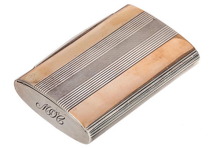 Cartier Sterling and 14 Karat Rose Gold Art Deco Compact For Sale at ...