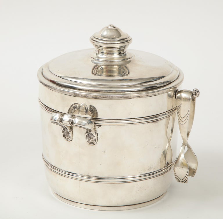 Cartier Sterling Silver Art Deco Ice Bucket with Ice Tongs and Original ...