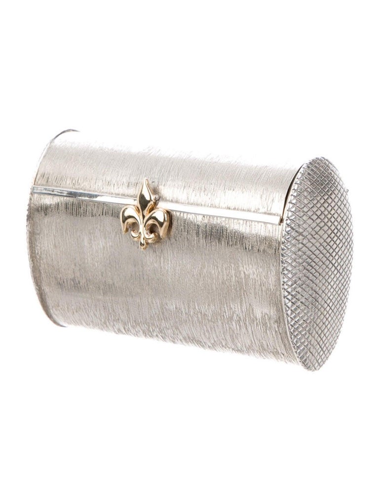CARTIER Sterling Textured Brush Silver Evening Bag Minaudière at 1stDibs