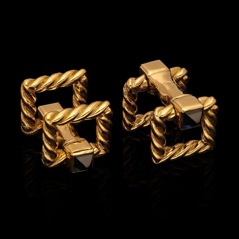 Cartier Stylish Pair of 18ct Gold and Sapphire Cufflinks, circa 1950s ...