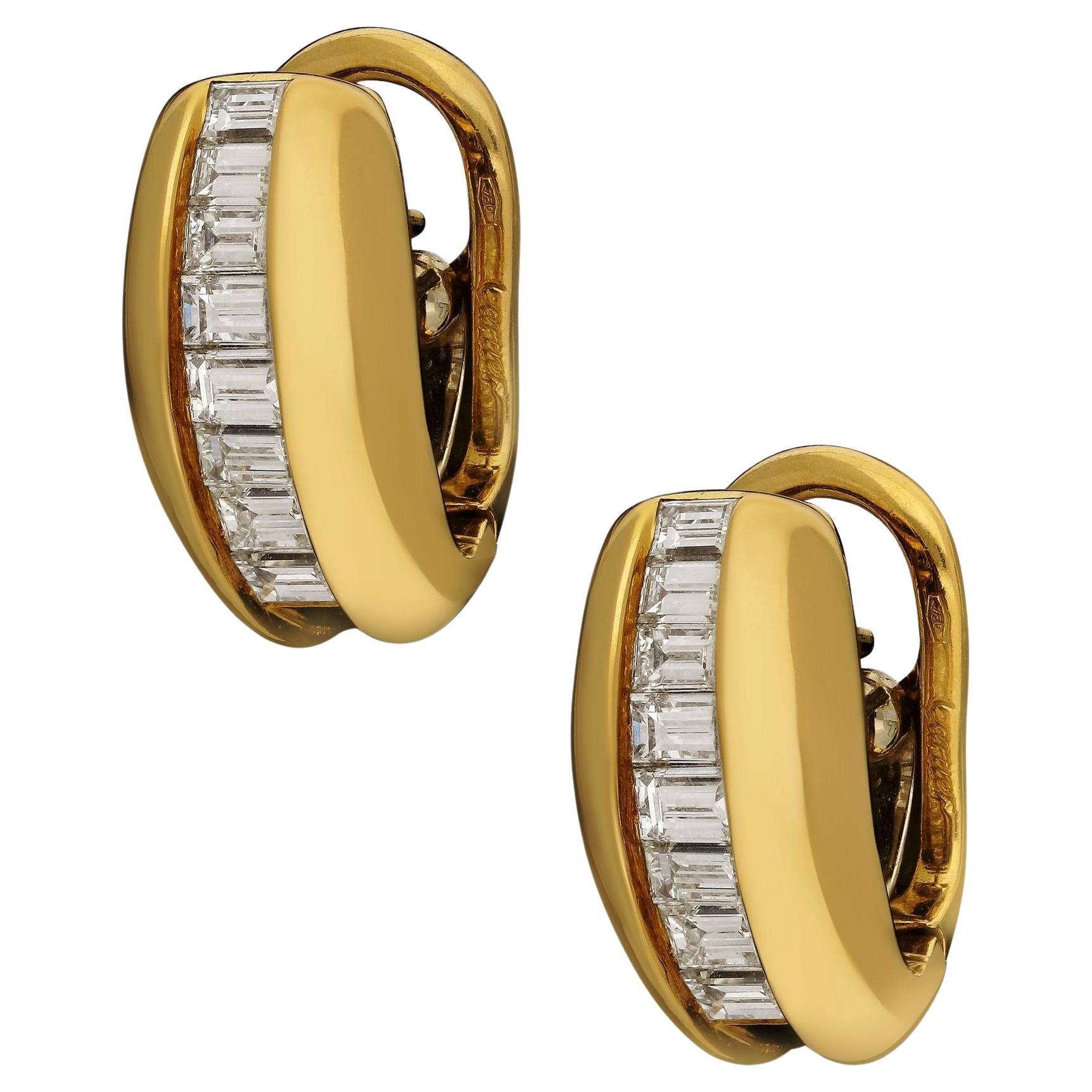 Cartier, A Pair of Retro Gold and Diamond Ear Clips For Sale at 1stDibs