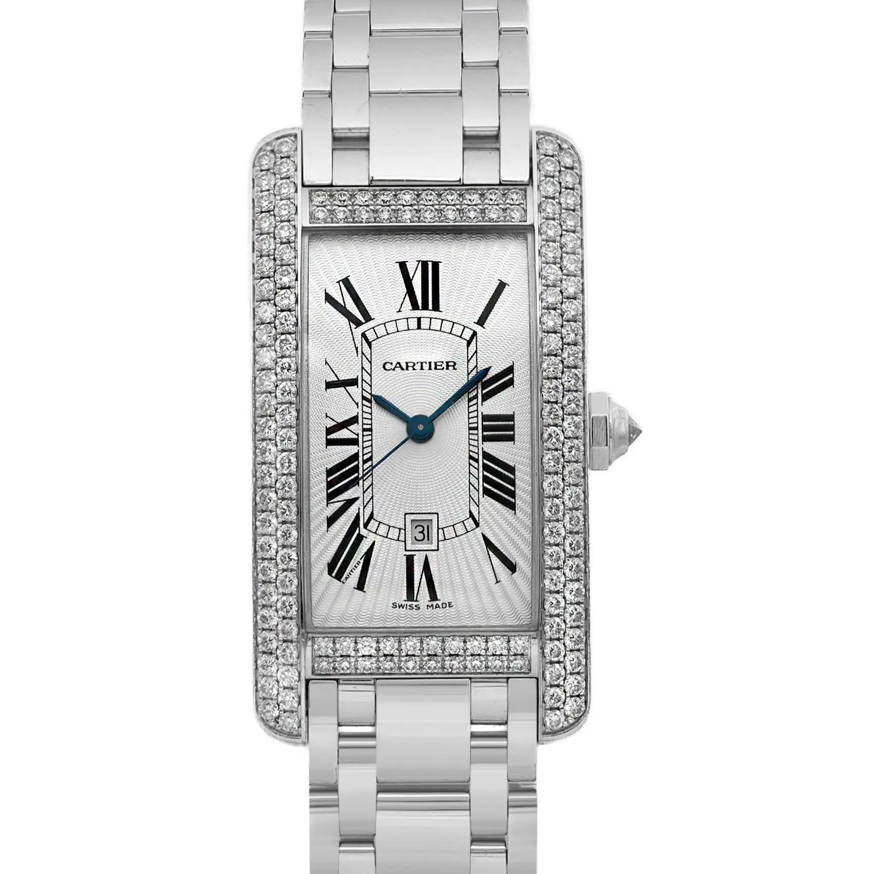 Cartier Tank 18K White Gold Diamond Bezel Silver Dial Automatic Watch ...