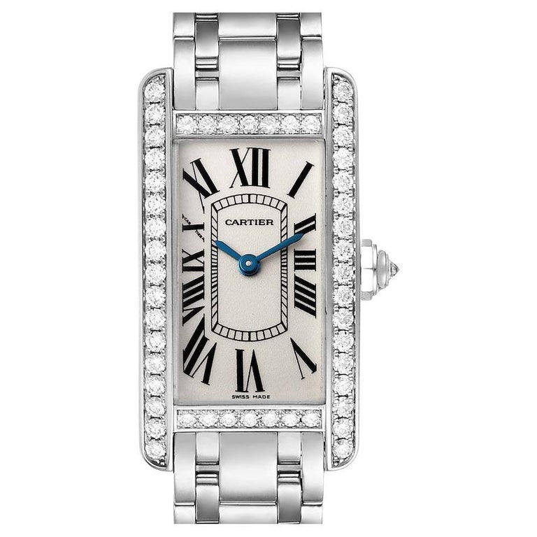 Cartier Tank Americaine 18K White Gold Diamond Ladies Watch WB7073L1 ...