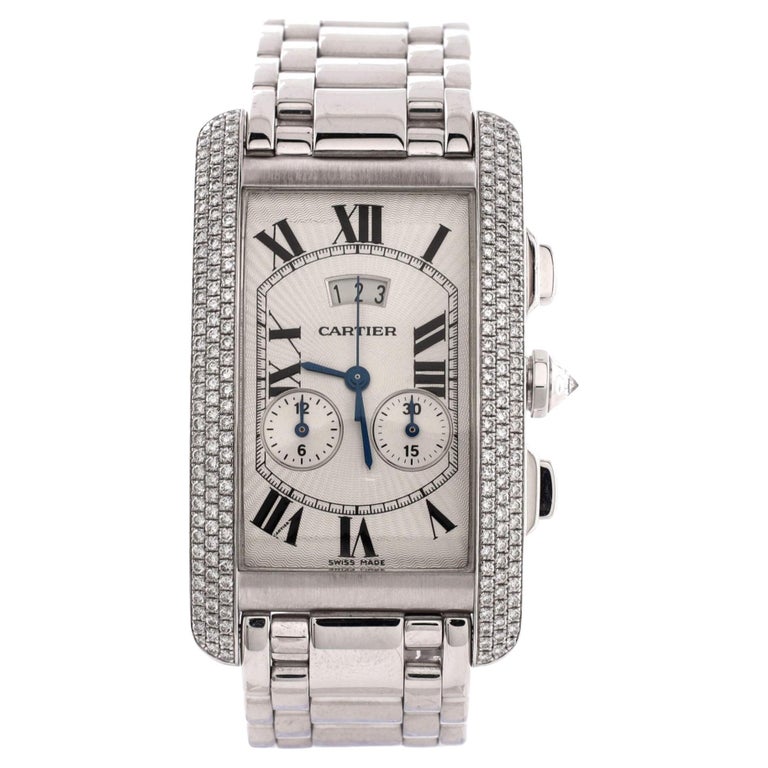 Cartier Tank Americaine Chronoflex Chronograph Quartz Watch White Gold ...