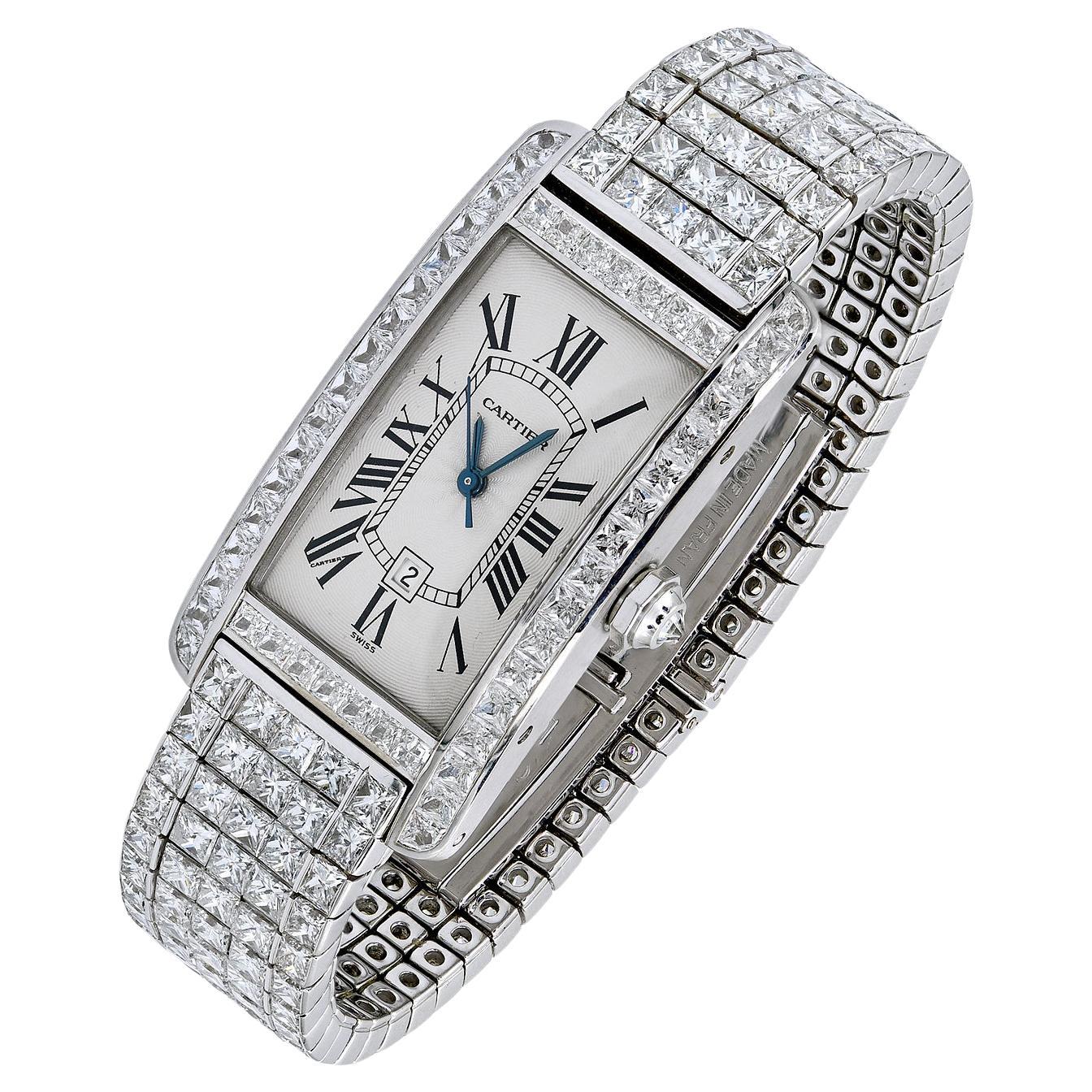 Cartier 'Tank Americaine' Ladies' Diamond Wristwatch For Sale at 1stDibs