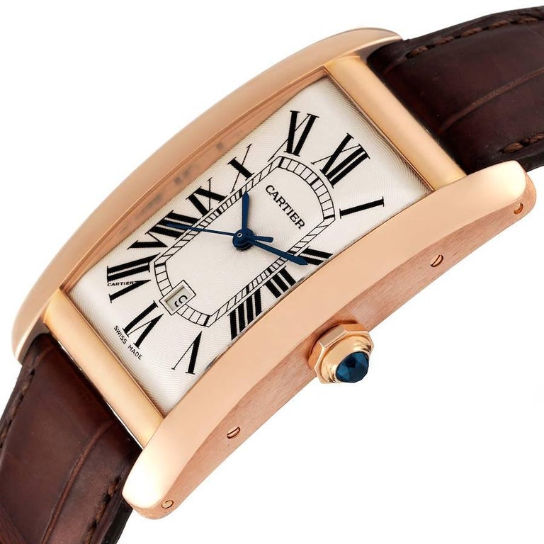 Cartier Tank Americaine Large 18K Rose Gold Brown Strap Watch W2609156 ...
