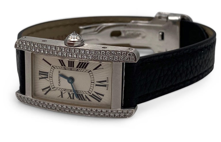 Cartier Tank Américaine White Gold and Diamond Leather Strap Ladies ...