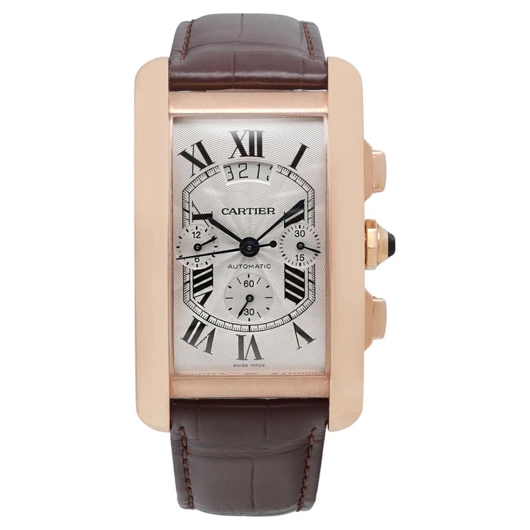 Cartier Tank Americaine XL 18k Rose Gold Silver Dial Automatic Watch ...