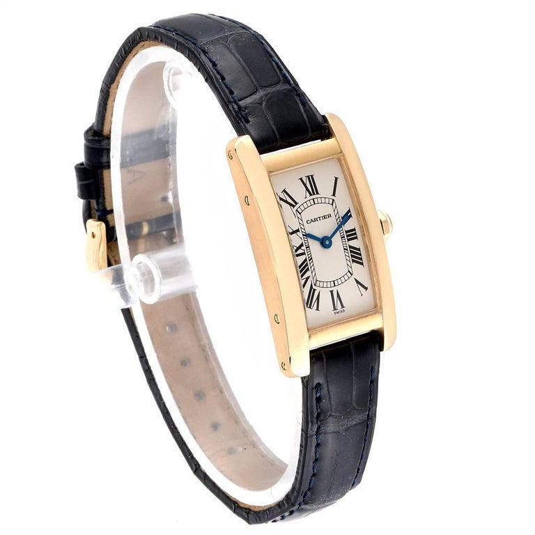 Cartier Tank Americaine Yellow Gold Black Strap Ladies Watch W2601556 ...