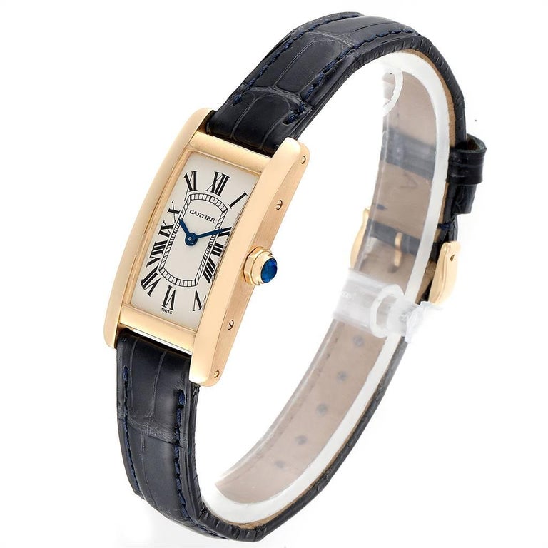 Cartier Tank Americaine Yellow Gold Black Strap Ladies Watch W2601556 ...