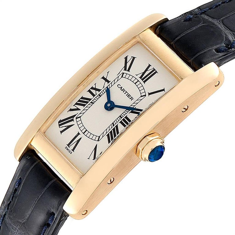 Cartier Tank Americaine Yellow Gold Black Strap Ladies Watch W2601556 ...