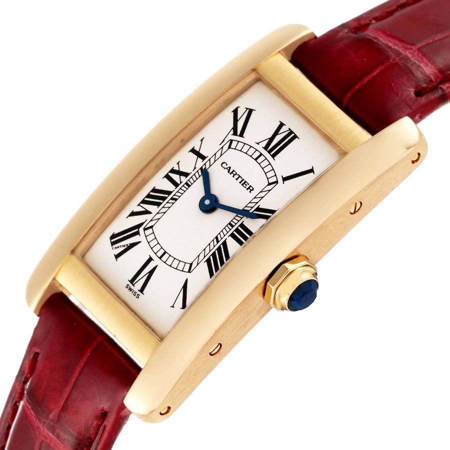 Cartier Tank Americaine Yellow Gold Burgundy Strap Ladies Watch ...