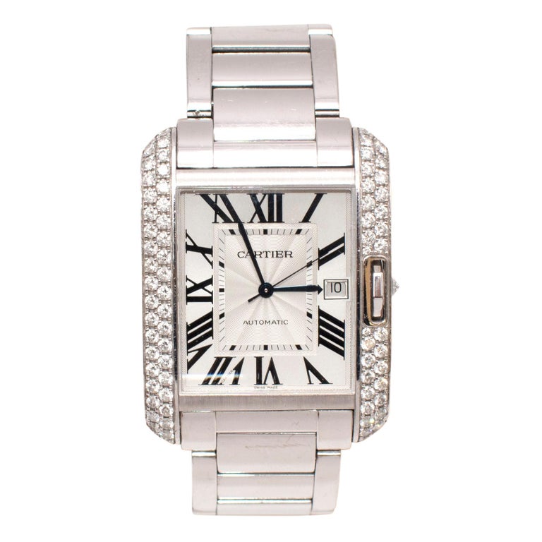 Cartier Tank Anglaise Extra Large 18 Karat White Gold with Diamonds ...