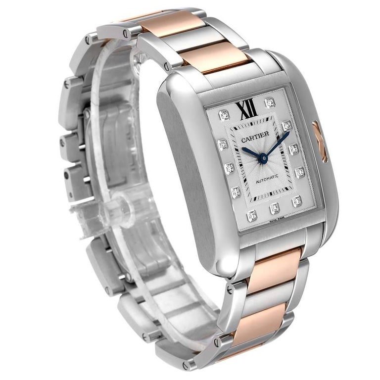 Cartier Tank Anglaise Medium Steel Rose Gold Diamond Watch WT100025 For ...