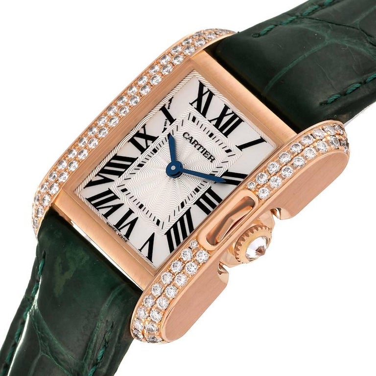 Cartier Tank Anglaise Rose Gold Diamond Green Strap Ladies Watch ...