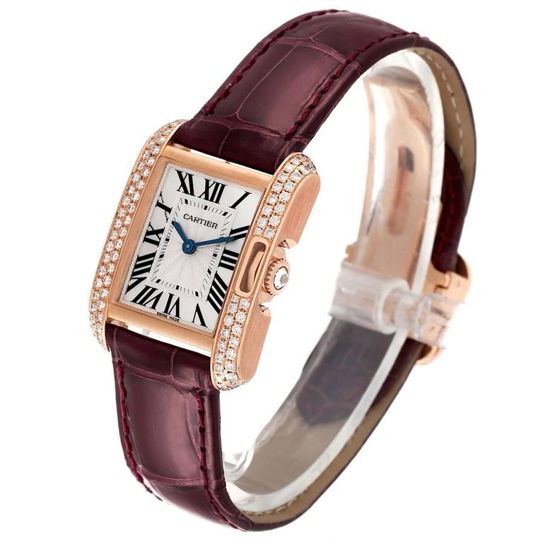 Cartier Tank Anglaise Rose Gold Silver Dial Diamond Ladies Watch ...