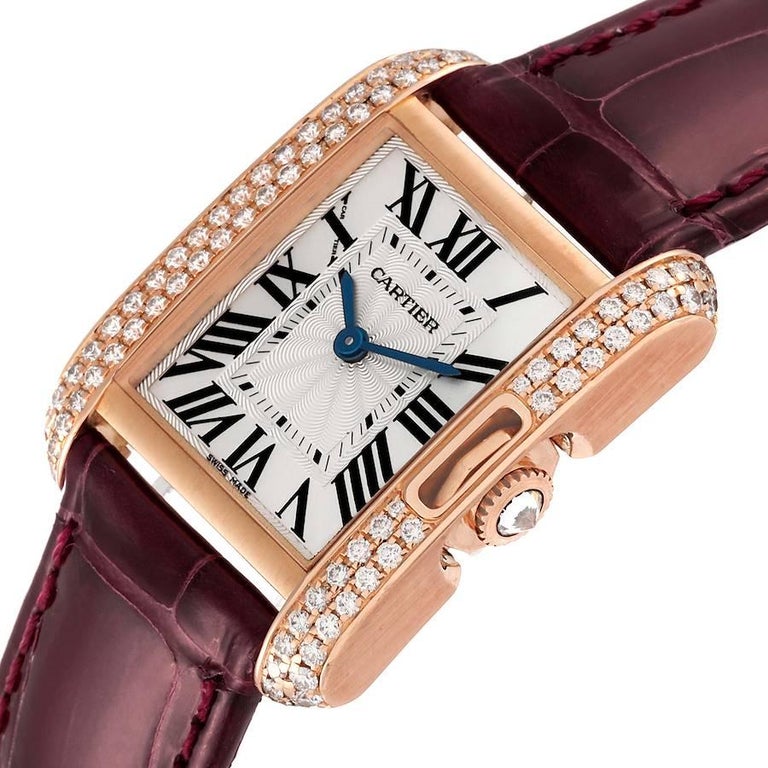 Cartier Tank Anglaise Rose Gold Silver Dial Diamond Ladies Watch ...