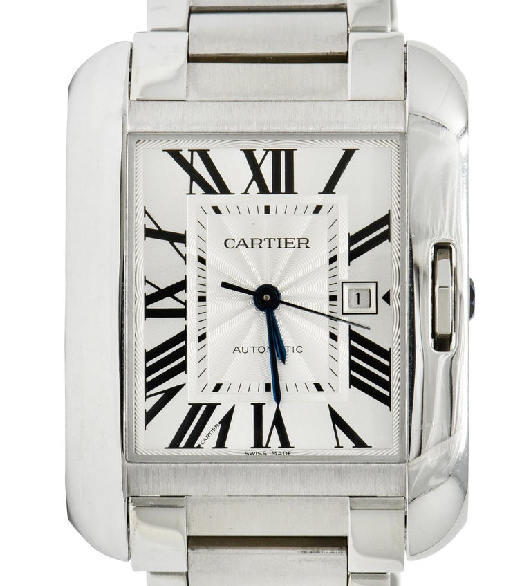 Cartier Tank Anglaise Sapphire Crystal Silver Stainless Steel Men's ...