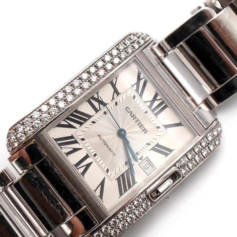 Cartier Tank Anglaise Extra Large 18 Karat White Gold with Diamonds ...