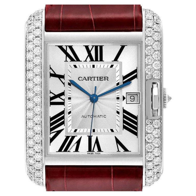 Cartier Montre Tank Anglaise XL en or blanc et diamants pour hommes ...