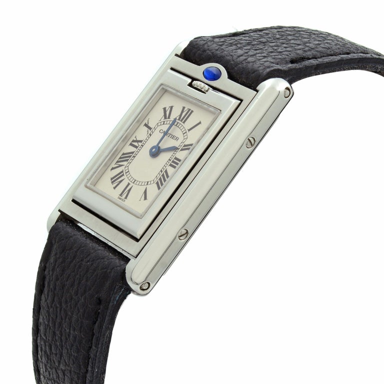 Cartier Tank Basculante Steel Reversible Case Quartz Ladies Watch ...