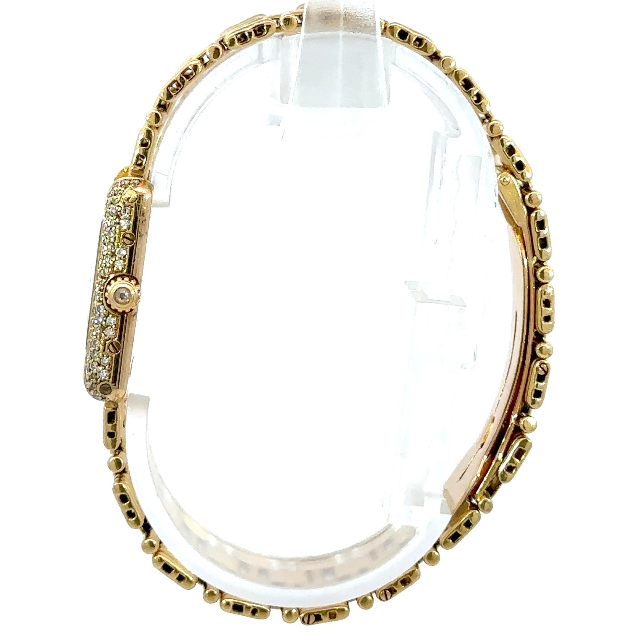 Cartier Tank Fluted Link 18K Yellow Gold Three Rows Diamond Bezel Watch ...