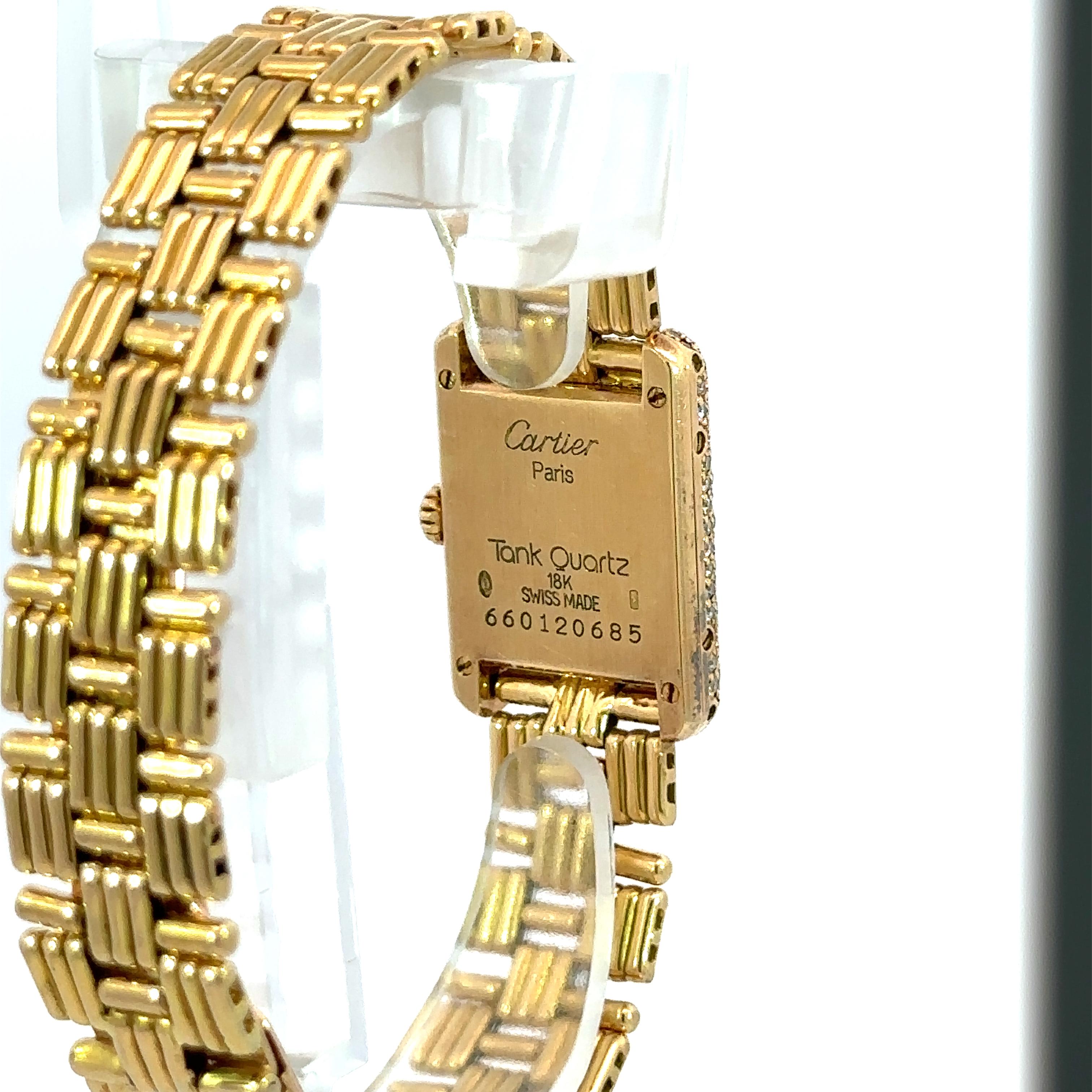 Cartier Tank Fluted Link 18K Yellow Gold Three Rows Diamond Bezel Watch ...