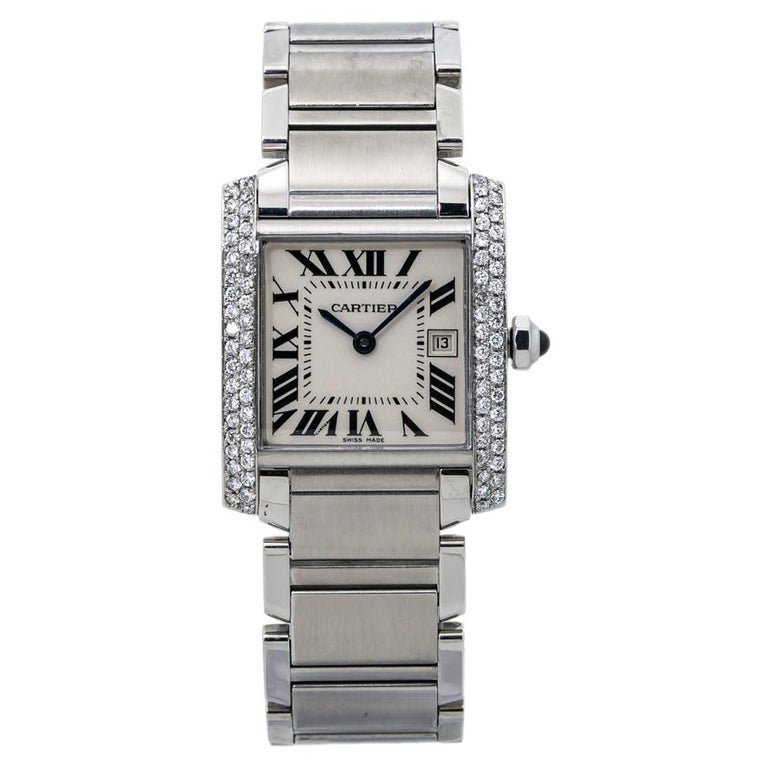 Cartier Tank Francaise 2465 VS Diamond Bezel Ladies Quartz Watch For ...