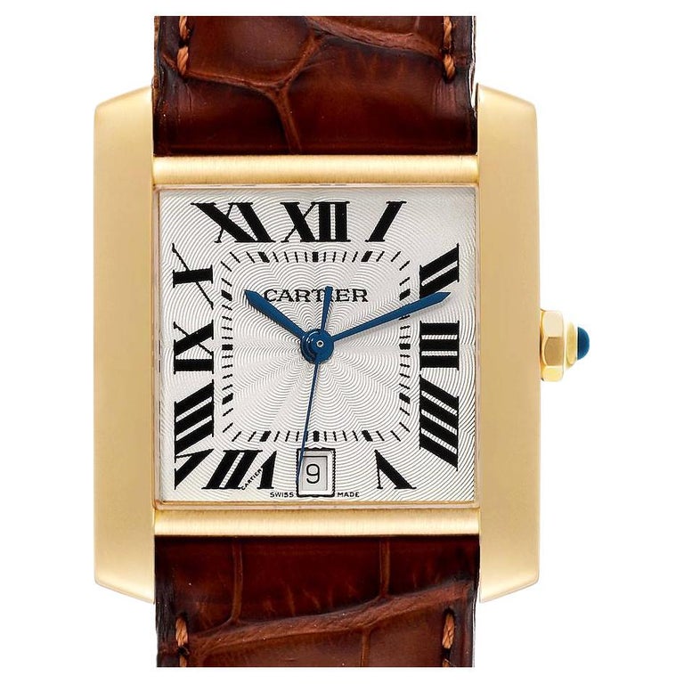 Cartier Tank Francaise Large Yellow Gold Brown Strap Mens Watch ...