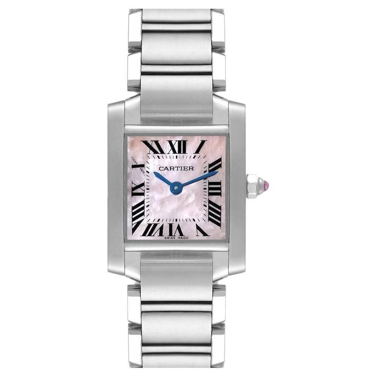 Cartier Tank Francaise Pink Mother of Pearl Steel Ladies Watch W51028Q3 ...