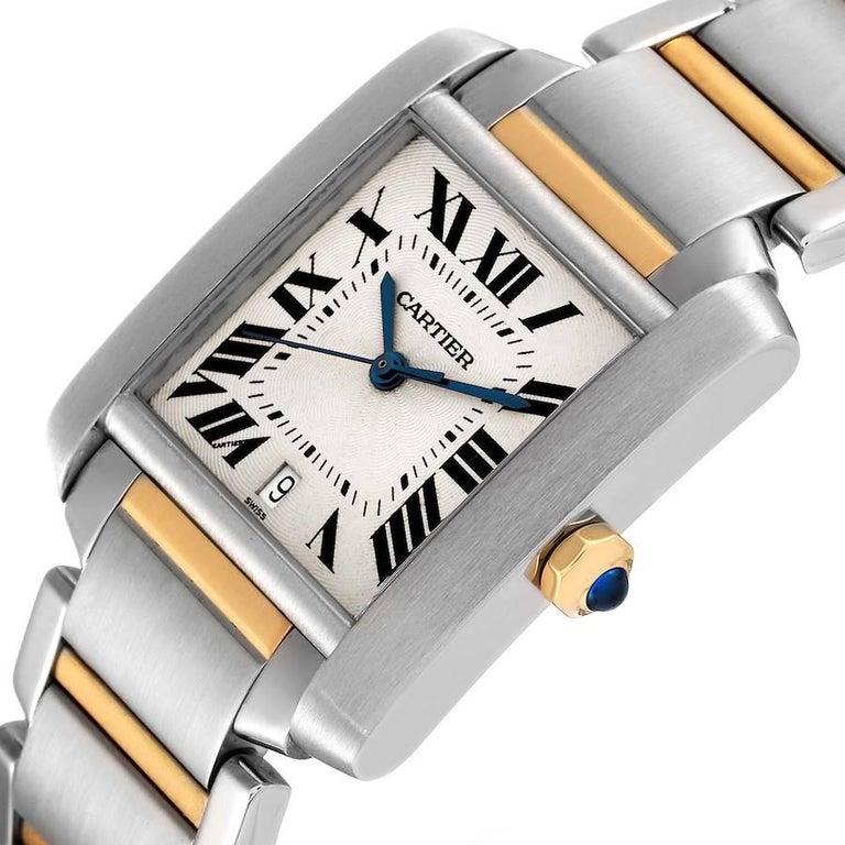 Cartier, grande montre Tank Francaise en acier et or jaune pour hommes ...