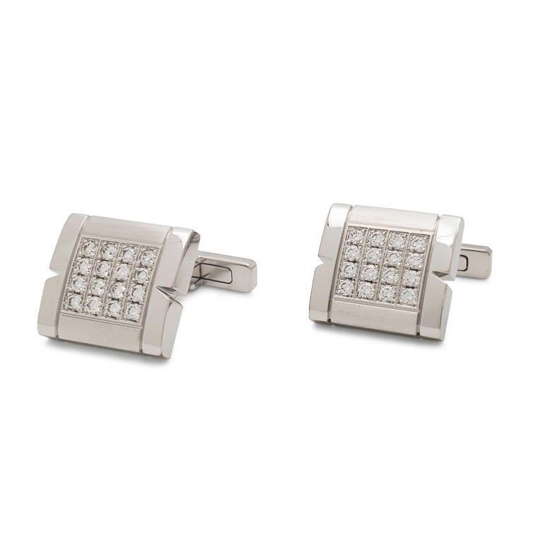 Cartier Tank Française White Gold Diamond Cufflinks at 1stDibs