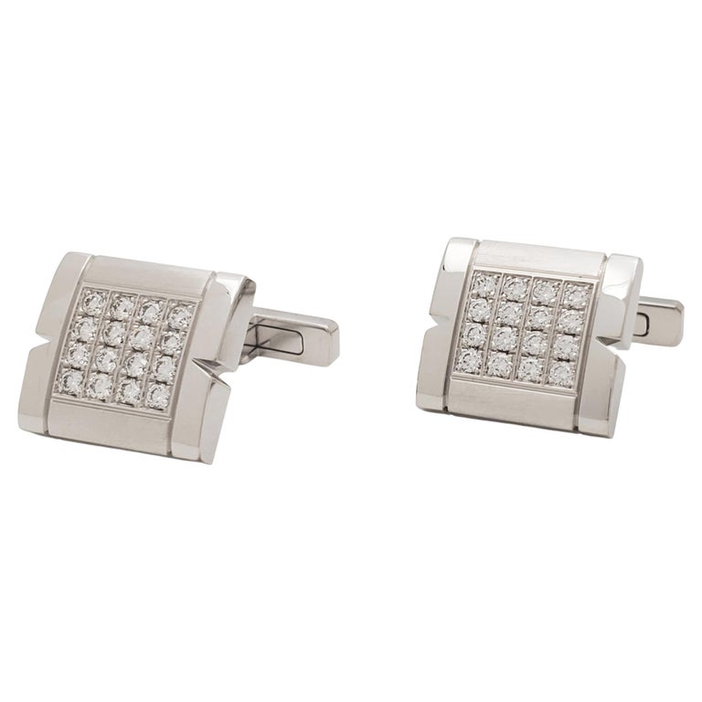 Cartier Tank Française White Gold Diamond Cufflinks at 1stDibs