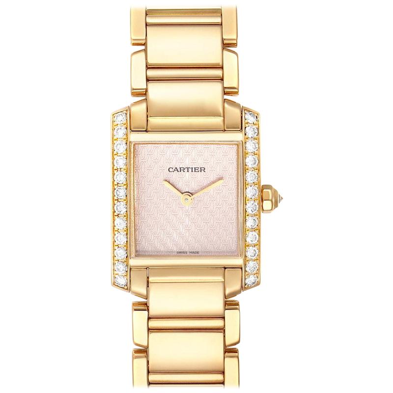 Cartier American Tank Diamond Bezel Yellow Gold Watch at 1stDibs