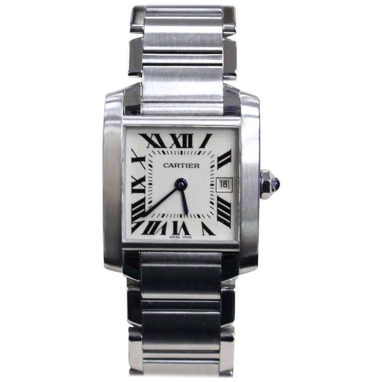 Cartier Tank Franchise Midsize 2465 Stainless Steel Complete Box and ...