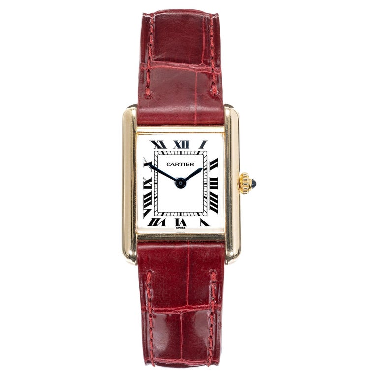 Cartier Tank Ladies Yellow Strap Wristwatch For Sale at 1stDibs