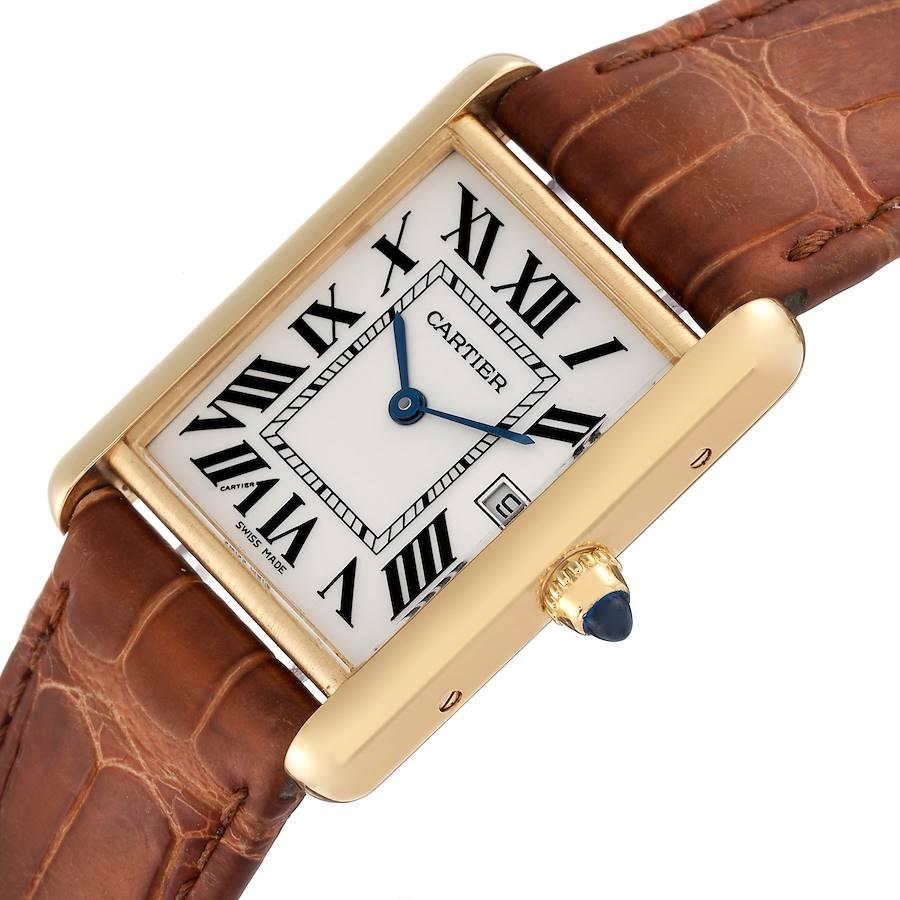 Cartier Tank Louis 18K Yellow Gold Brown Strap Mens Watch W1529756 Card ...