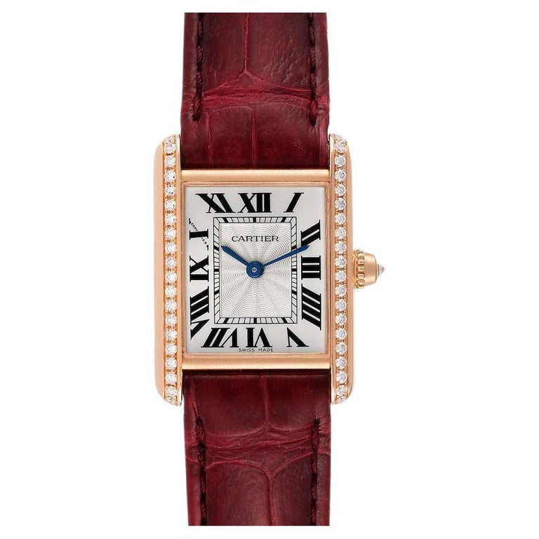 Cartier Tank Louis Rose Gold Diamond Burgundy Strap Ladies Watch ...