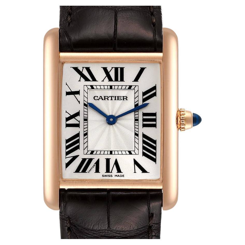 Large Louis Cartier Tank 18 Karat Gold Mechanical Movement Blue Strap ...