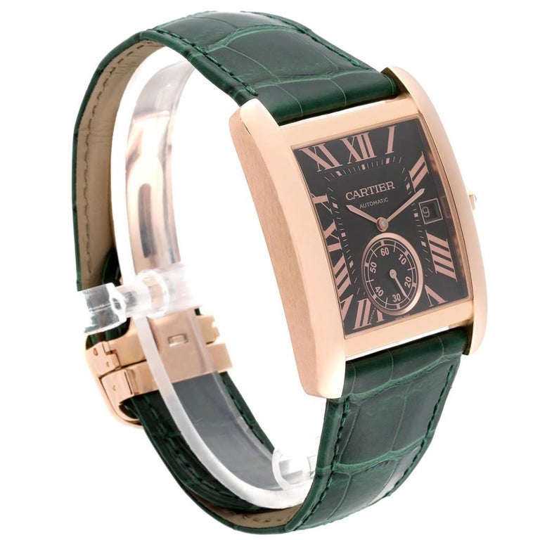 Cartier Tank MC Rose Gold Brown Dial Green Strap Men's Watch W5330002 ...