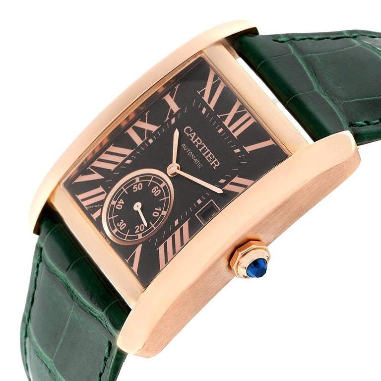 Cartier Tank MC Rose Gold Brown Dial Green Strap Men's Watch W5330002 ...