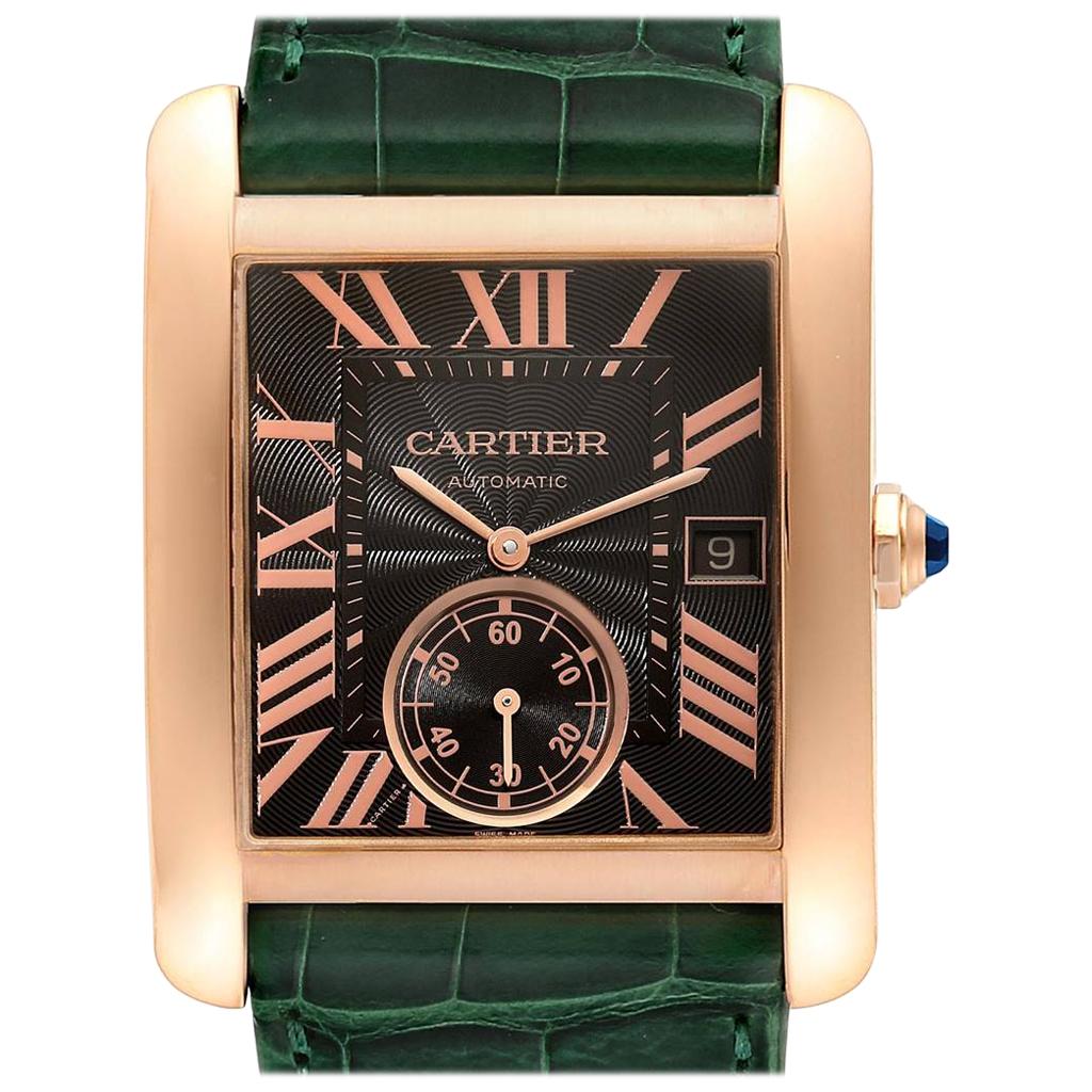 Cartier Tank MC Rose Gold Brown Dial Green Strap Men's Watch W5330002 ...