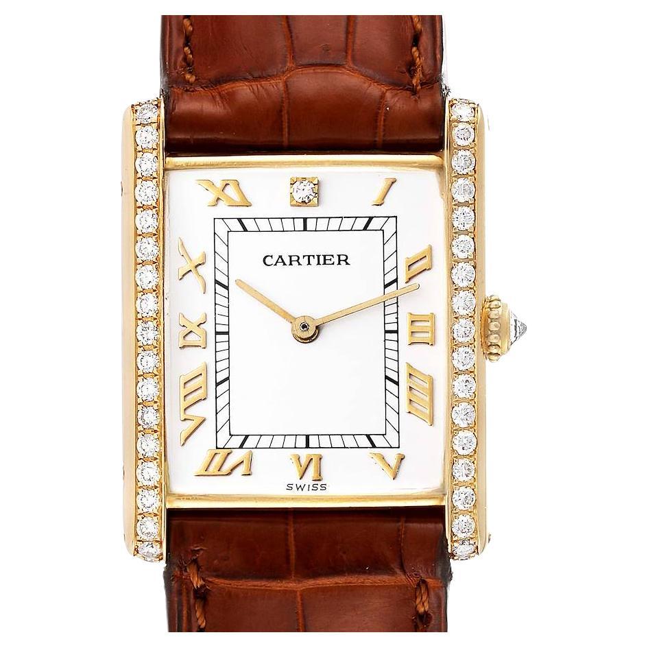 Cartier Tank Paris Diamond 18K Yellow Gold Ladies Watch For Sale at 1stDibs