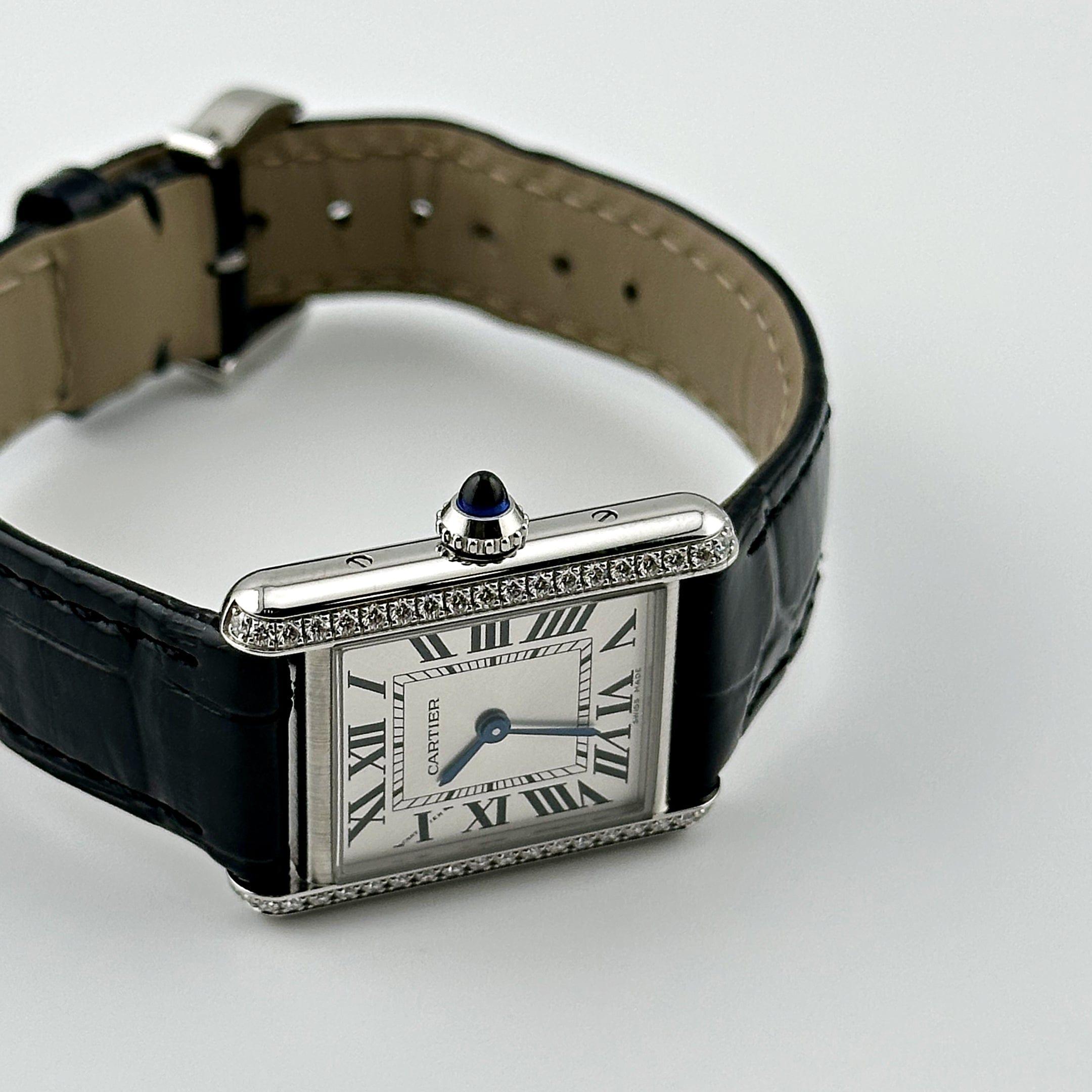 Cartier Tank Must W4TA0016 Stainless Steel Silvered Dial Diamond Bezel ...