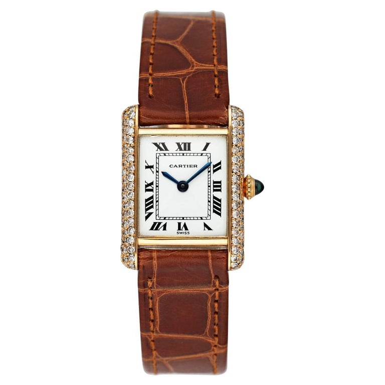 Cartier Tank Paris Diamond 18K Yellow Gold Ladies Watch For Sale at 1stDibs