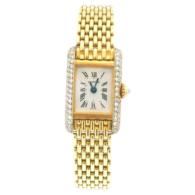 Cartier Tank Paris Mini 0630 18K Yellow Gold Factory Diamond Bezel ...