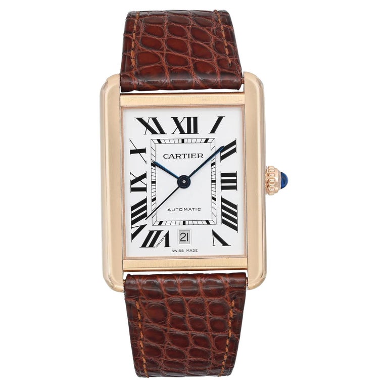 Cartier Tank Solo 18K Rose Gold Steel Silver Dial Mens Watch W5200026 ...