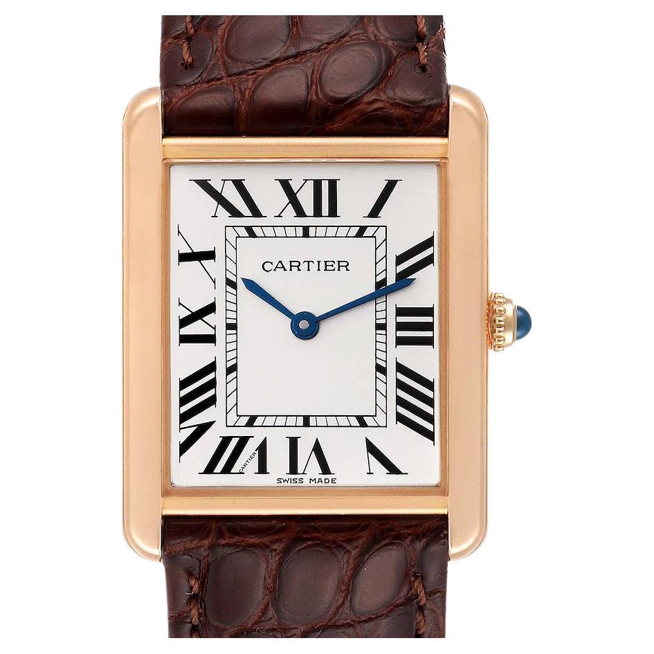 Cartier Tank Solo Large Rose Gold Steel Brown Strap Mens Watch W5200025 ...