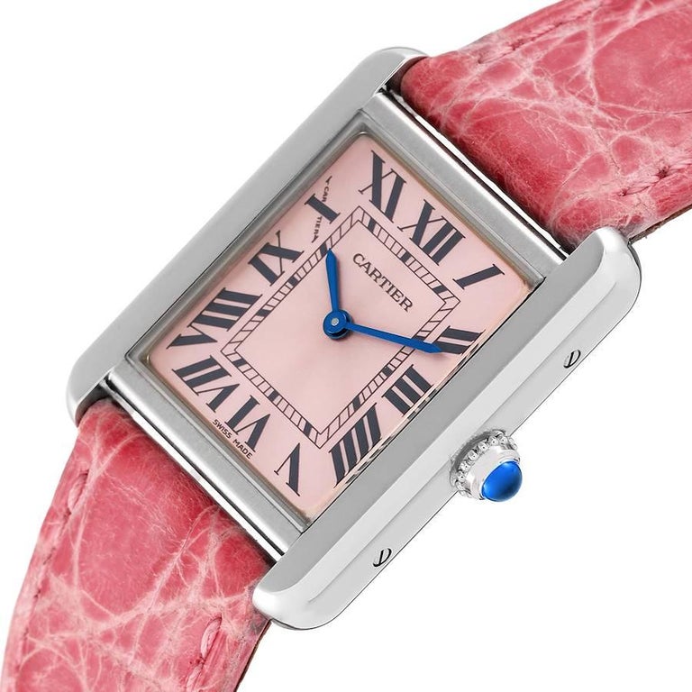 Cartier Tank Solo Pink Dial Pink Strap Steel Ladies Watch W5200000 ...
